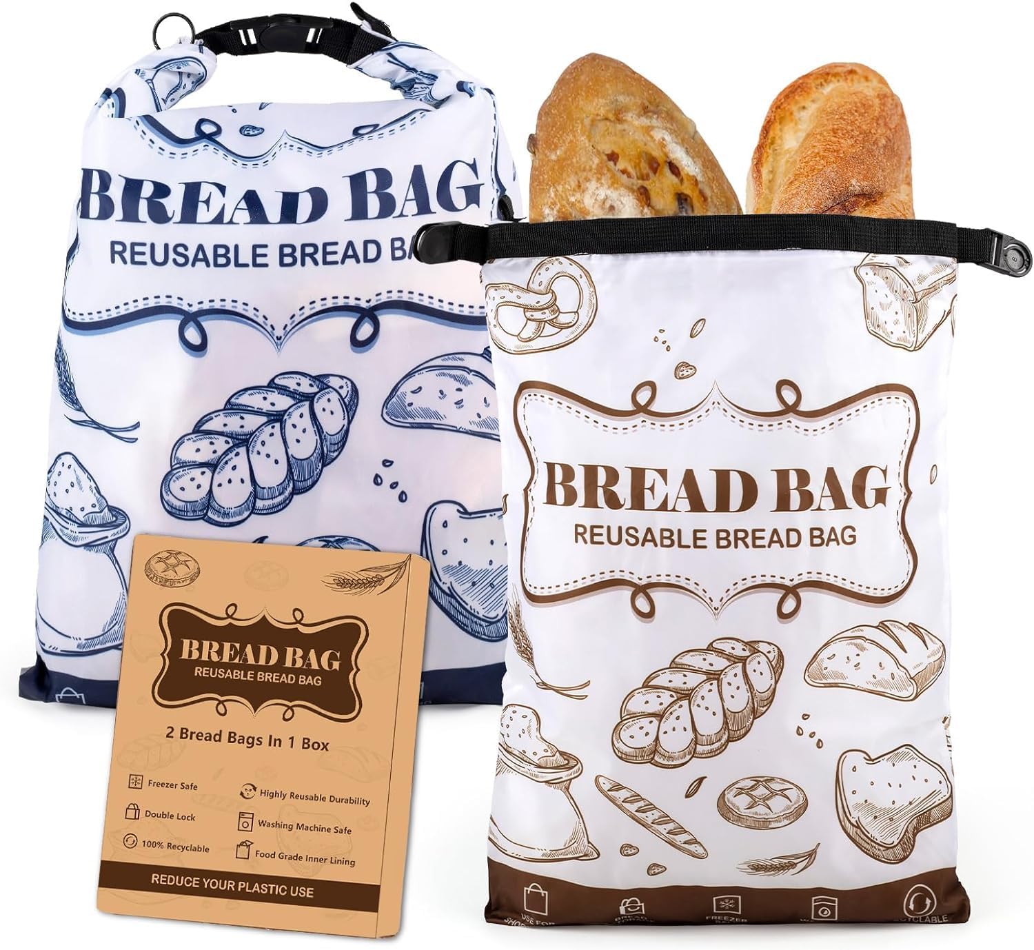 Bread Bags, 2 Packs Bread Bags for Homemade Bread, Reusable Sourdough ...
