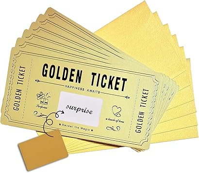 Golden ticket 6pcs scratch card reveal, 2 sided gold cardstock printing ...
