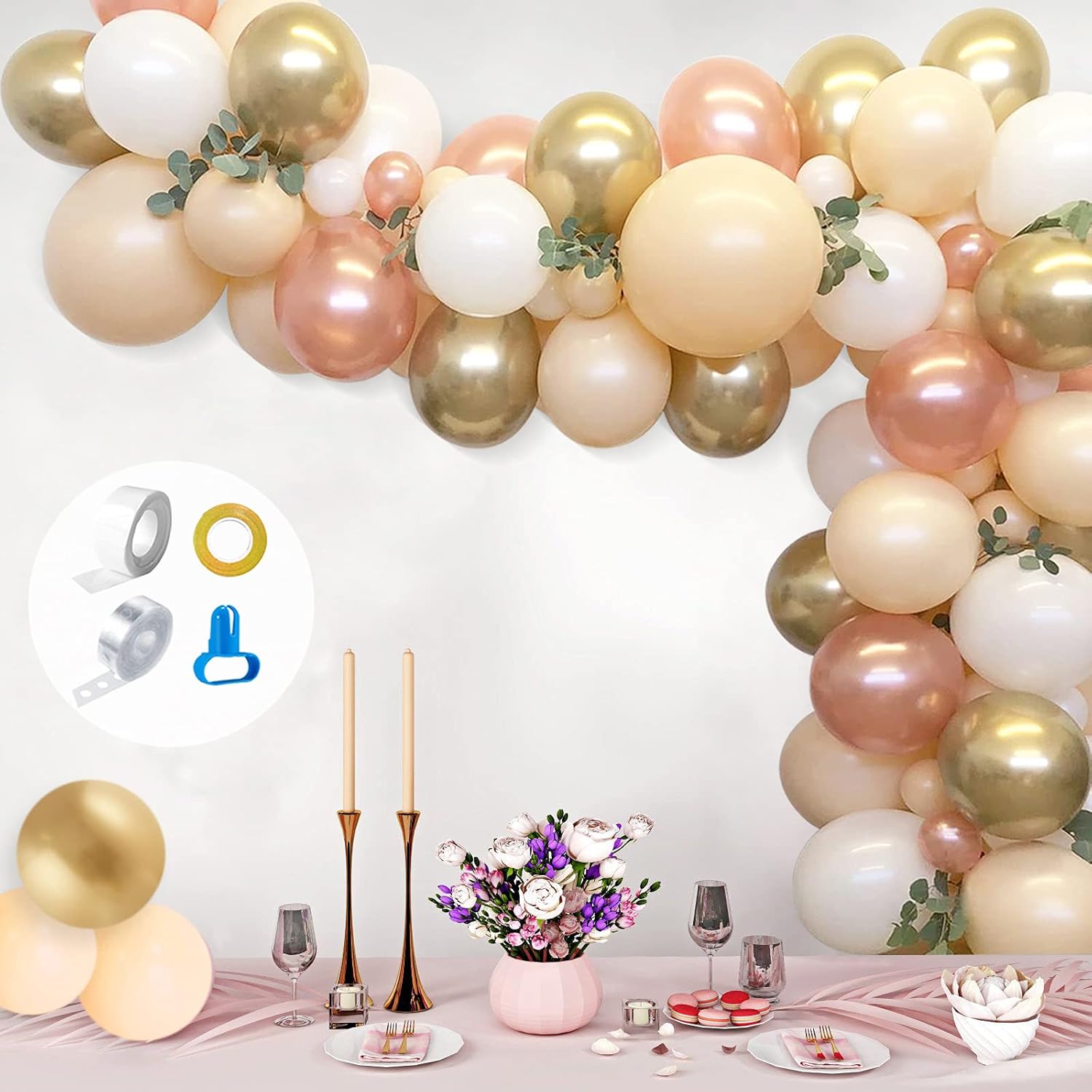 Rose Gold Balloon Arch Kit, Blush Pink Balloons Garland Kit, Gold ...
