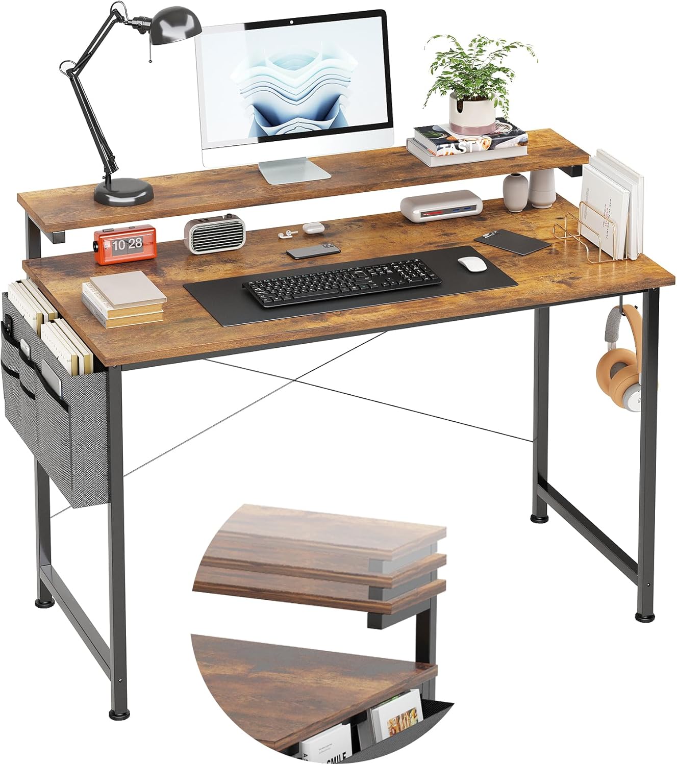 100cm Computer Desk with Adjustable Monitor Stand, 39'' Home Office ...
