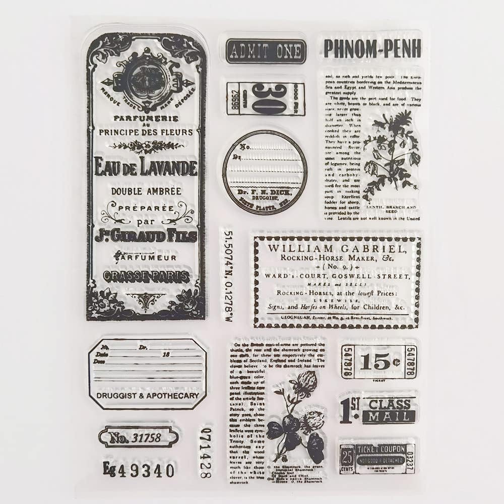Amazon.com: MALISTLN Vintage Text Clear Stamps English Background for ...