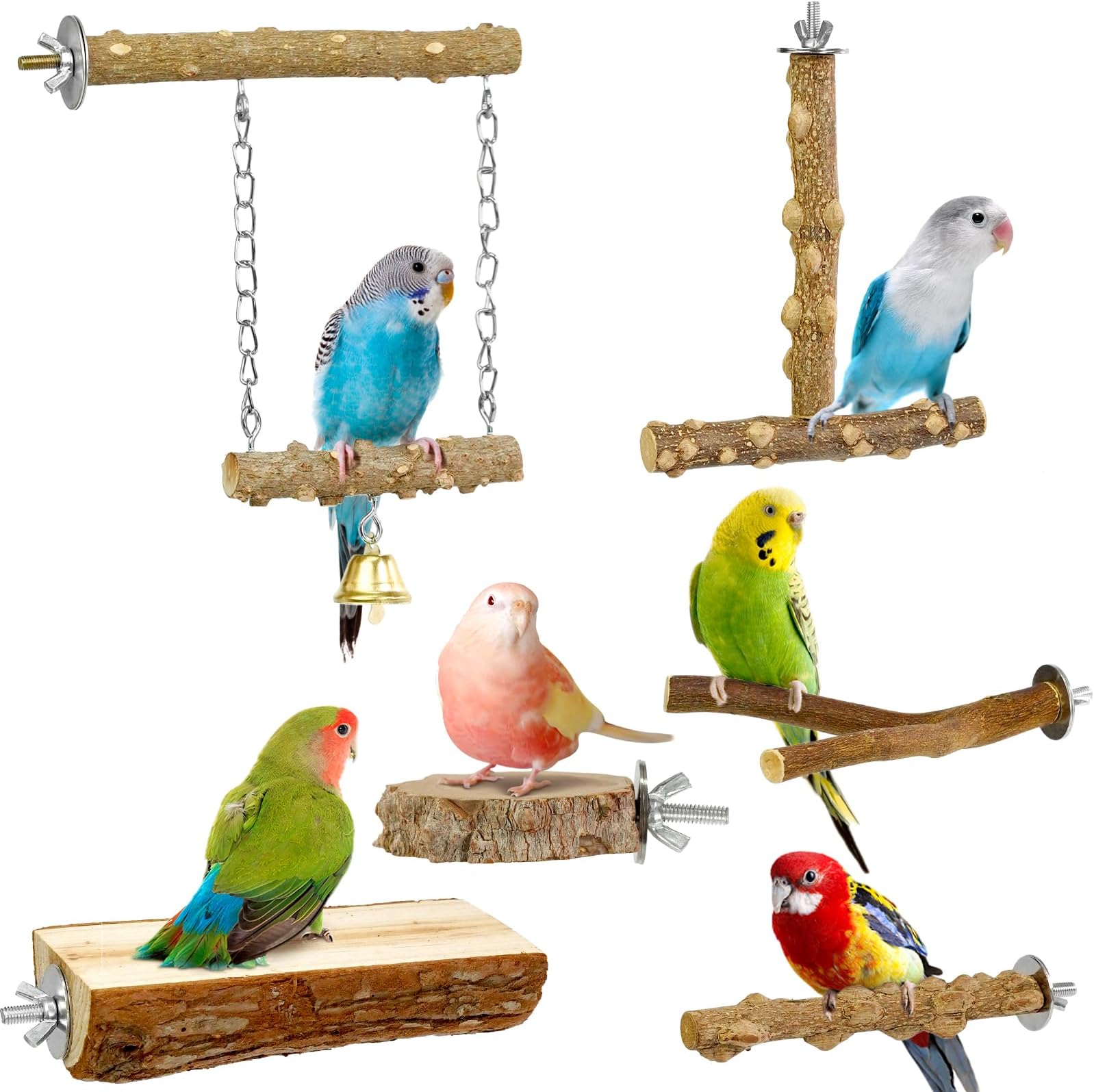 9 PCS Natural Wood Bird Perch, Wooden Parrot Perch Stand Bird Cage ...