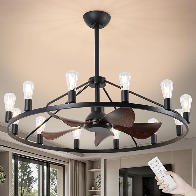 Miuyhji Wheel Ceiling Fan 44 Inches Large,Industrial Ceiling Fans with ...