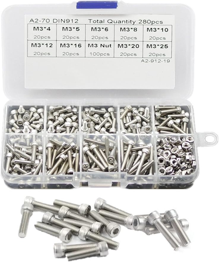 Amazon.com: SWET [280-Piece] Metric M3 Socket Head Cap Screws Bolts ...