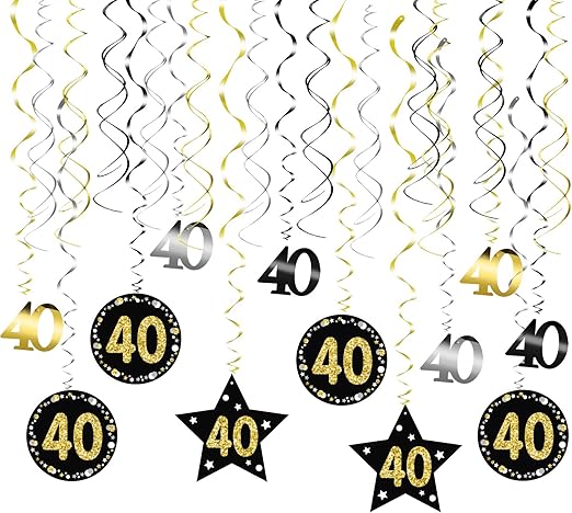 LOPOTIN 24TLG 40. Geburtstag Deko Spiralen Set 40er Geburtstagdeko ...