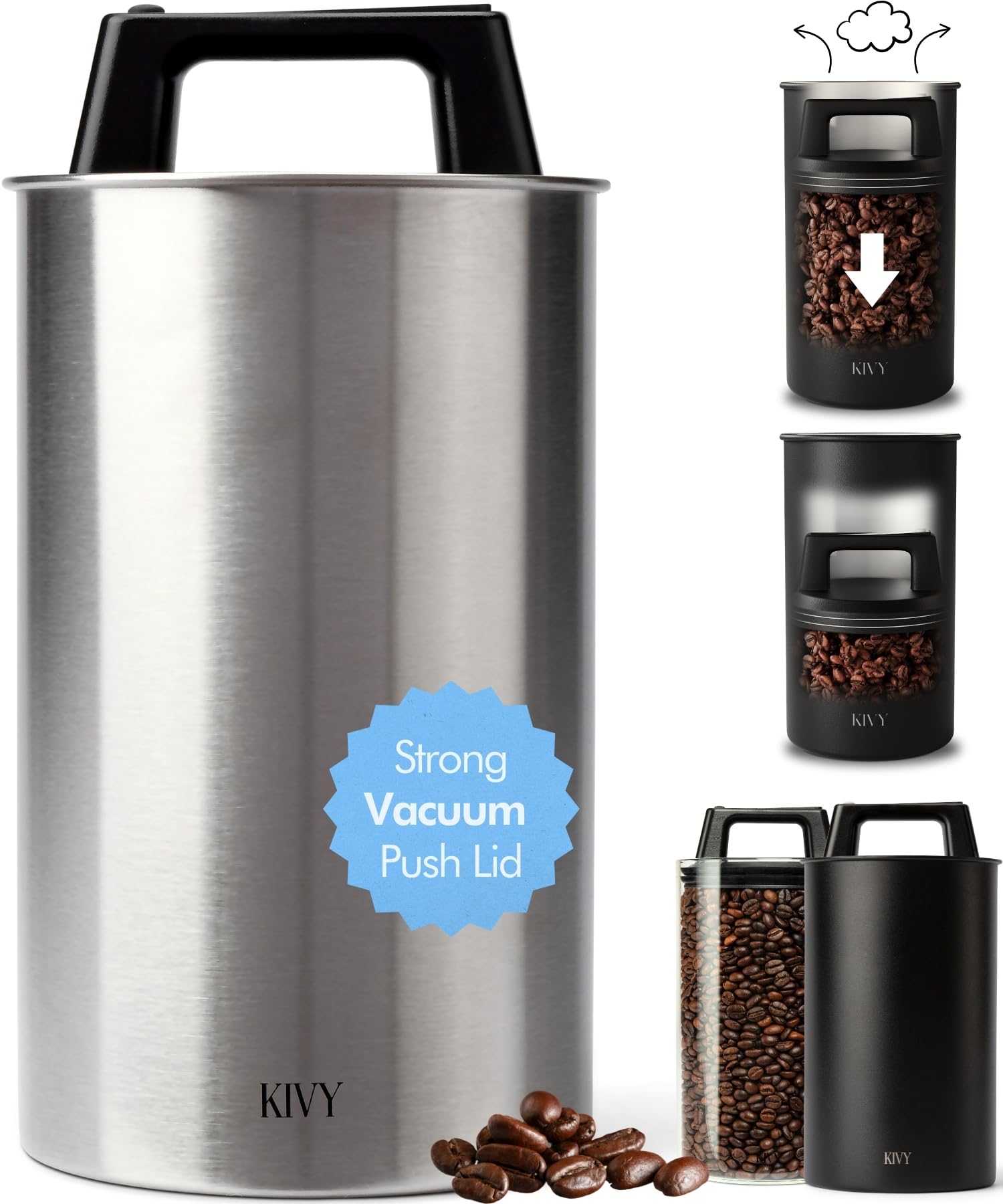 Amazon.com: KIVY Vacuum Coffee Canister - Push Lid Preserves Coffee ...