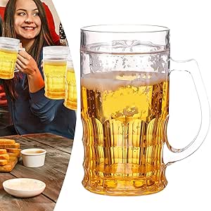 Fake Beer Mug, 400ml Double Layer Funny Plastic Beer Mugs with Handles ...