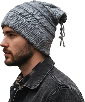 Amazon.com: Hand Knitted Wool Slouchy Beanie Hat for Women and Men in ...