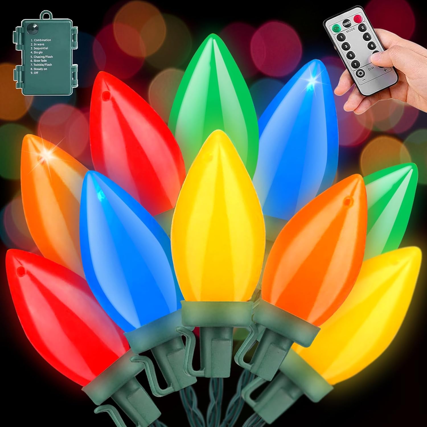 LED Christmas Lights Battery Operated Lights with Remote, 27 FT C9 ...