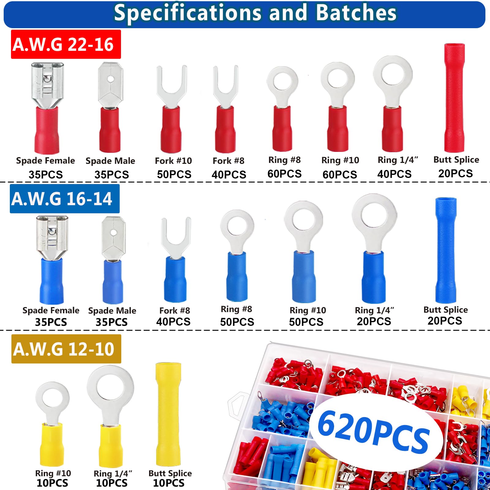 Snapklik.com : Tnisesm 620Pcs Insulated Wire Crimp Connectors ...