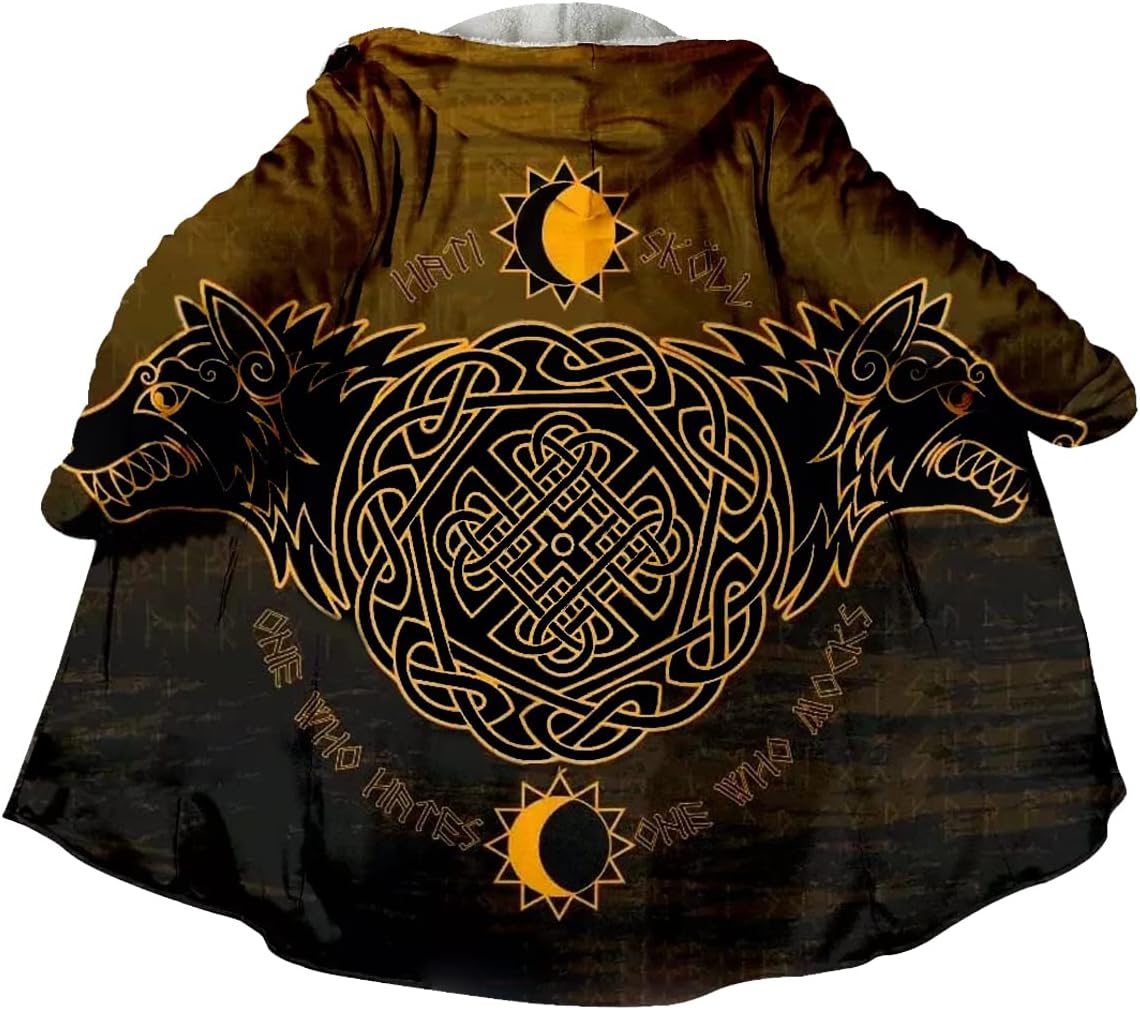 Amazon.com: Viking Wolf Tattoo Winter Cloak for Men, Faux Cashmere Coat ...