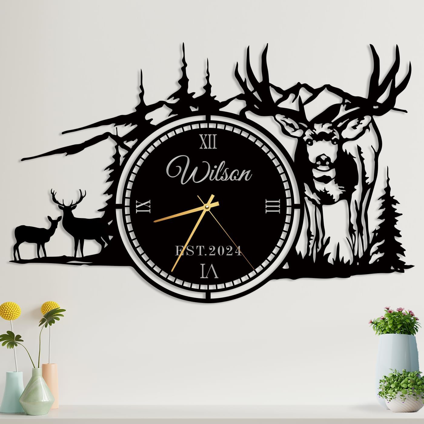 Amazon.com: YTDESIGN Custom Metal Wall Clock with Deer, Personalized ...