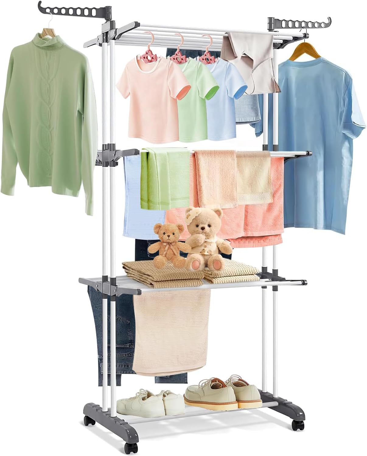 Clothes Drying Rack, Foldable 4 Tier Clothes Airer, Portable Laundry ...