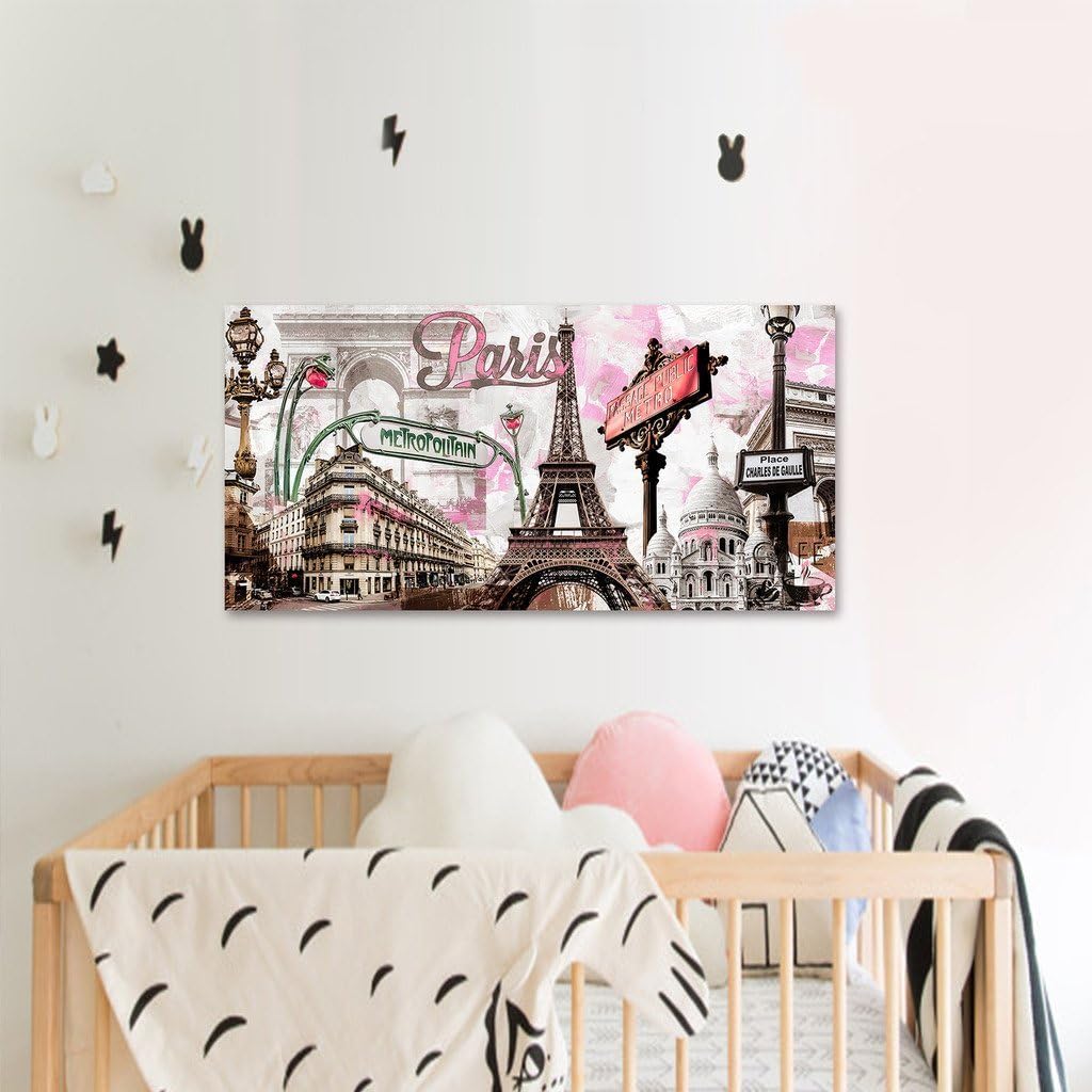 Amazon.com: DIY Painting Wooden Frame Modern Canvas Pink Paris Eiffel ...