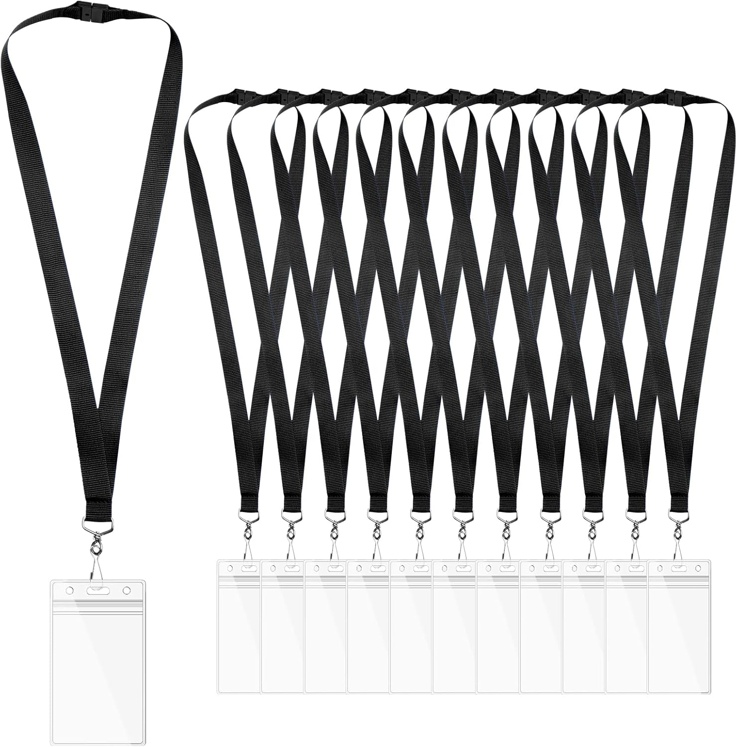 12-Pack Black Breakaway Lanyards with Waterproof Badge Holders, Metal ...
