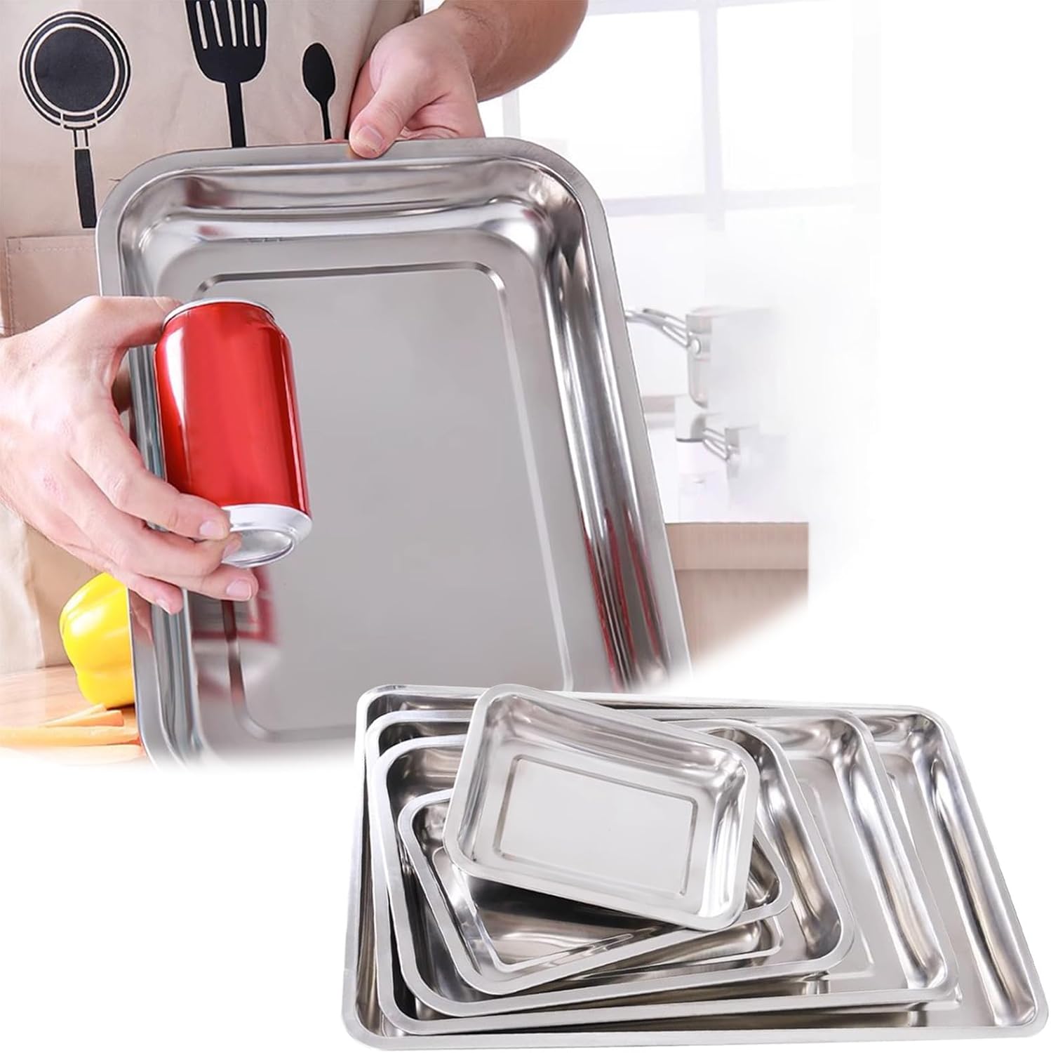 Amazon.com: Stainless Steel Tray Sturdy Baking Pans Small Metal Tray ...