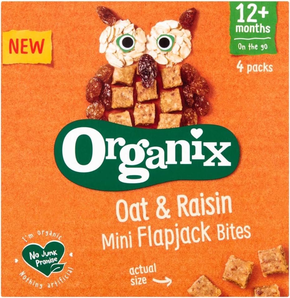 Organix Mini Organic Oat & Raisin Flapjack Toddler Snacks, 4x15g ...