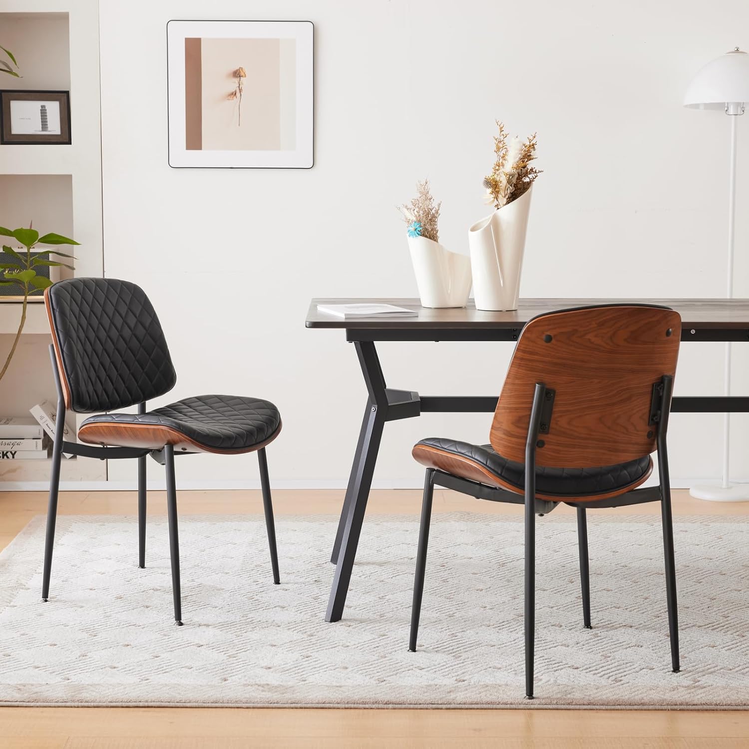 MJIH Juego de 2 sillas de comedor negras modernas de mediados de siglo ...