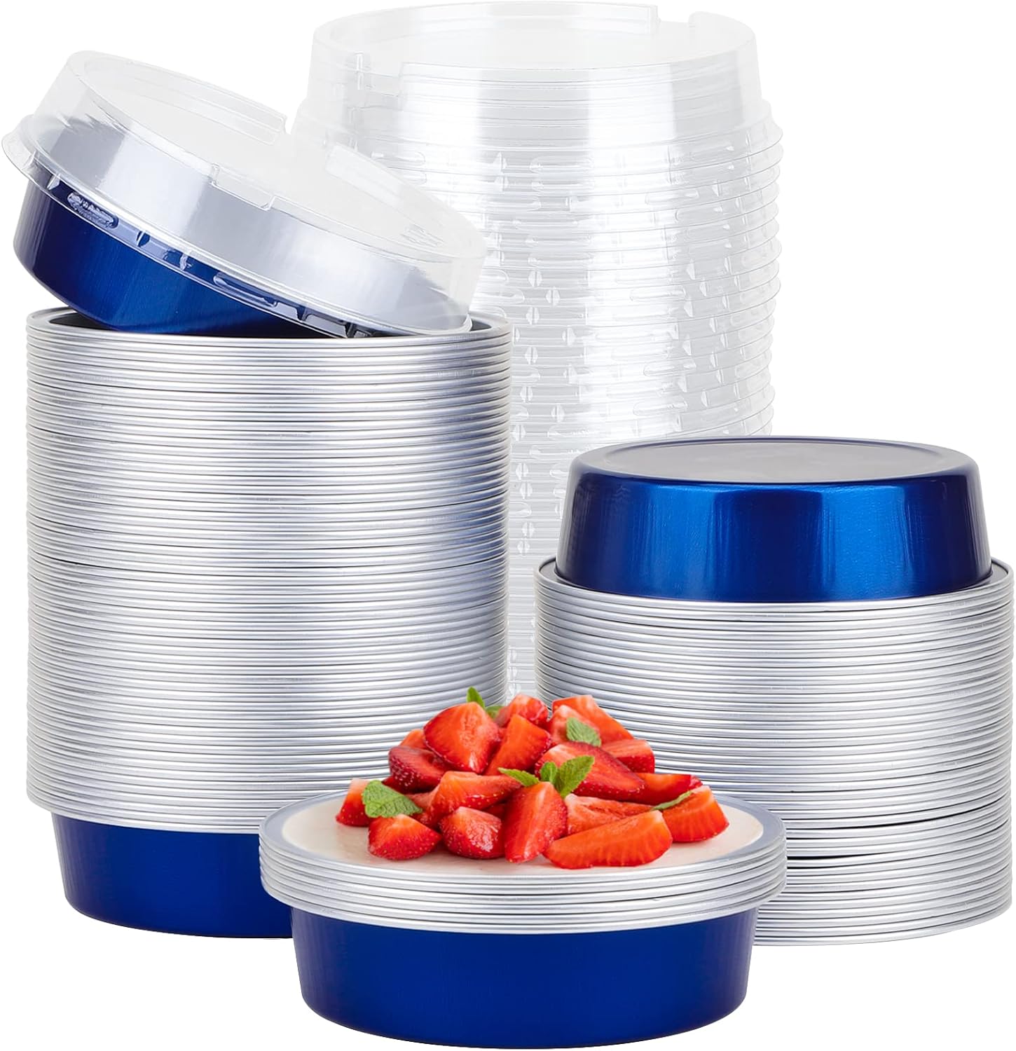 Beasea Mini Tart Pan 100 Pack with Lids, 4 Inch 8oz Blue Disposable ...