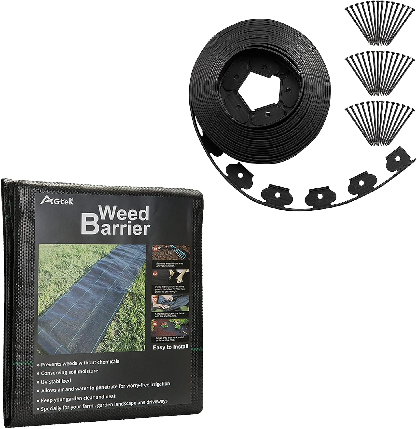 Amazon.com : AGTEK 46FT Plastic Landscape Edging Kit(1.5in.H) Bundle ...