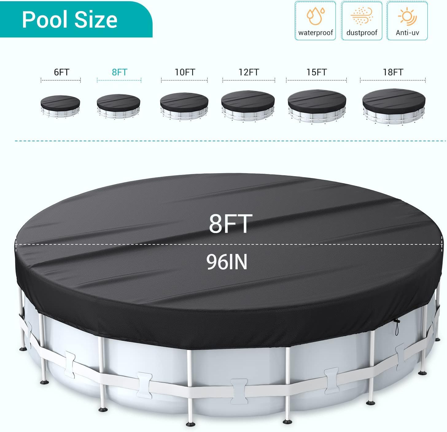 Snapklik.com : BROSYDA Round Pool Cover, 8 Ft Solar Pool Covers For ...