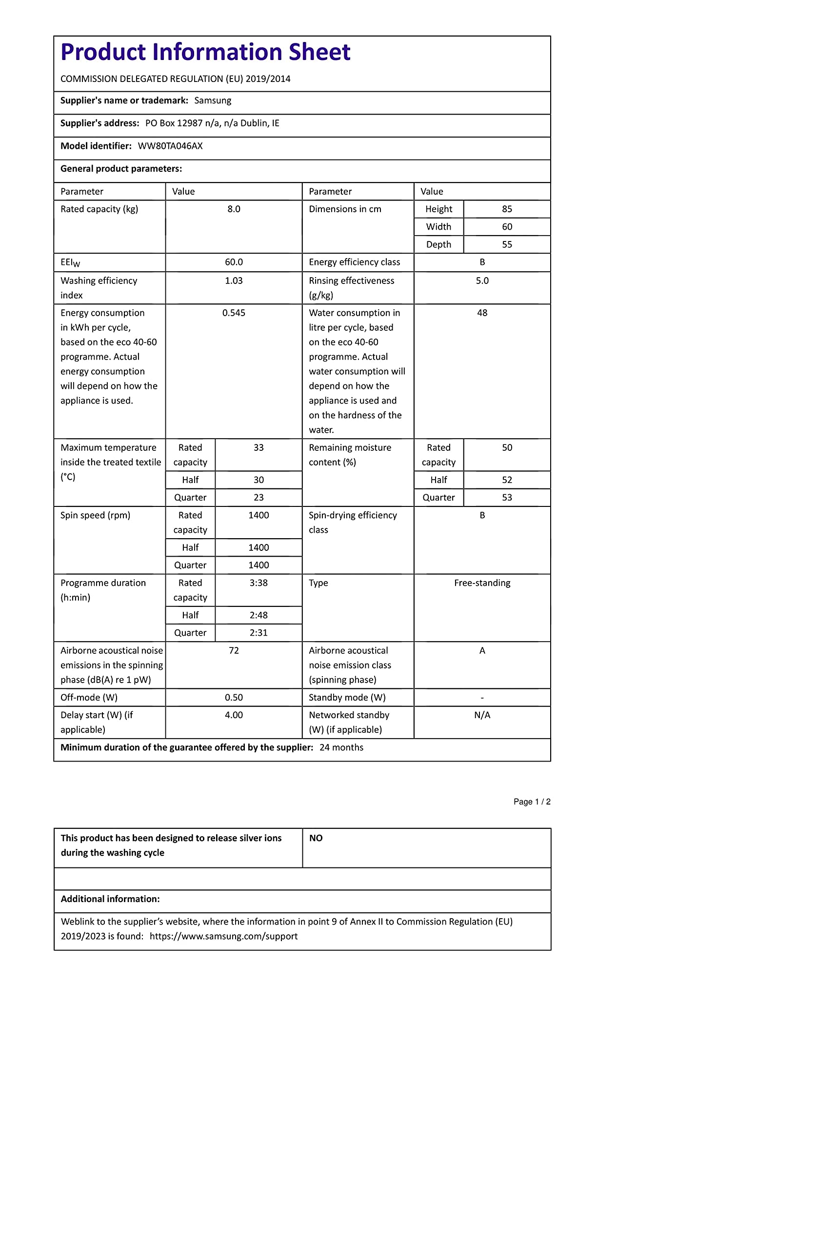 Samsung Series 5 WW80TA046AX/EU with ecobubble™ Freestanding Washing ...