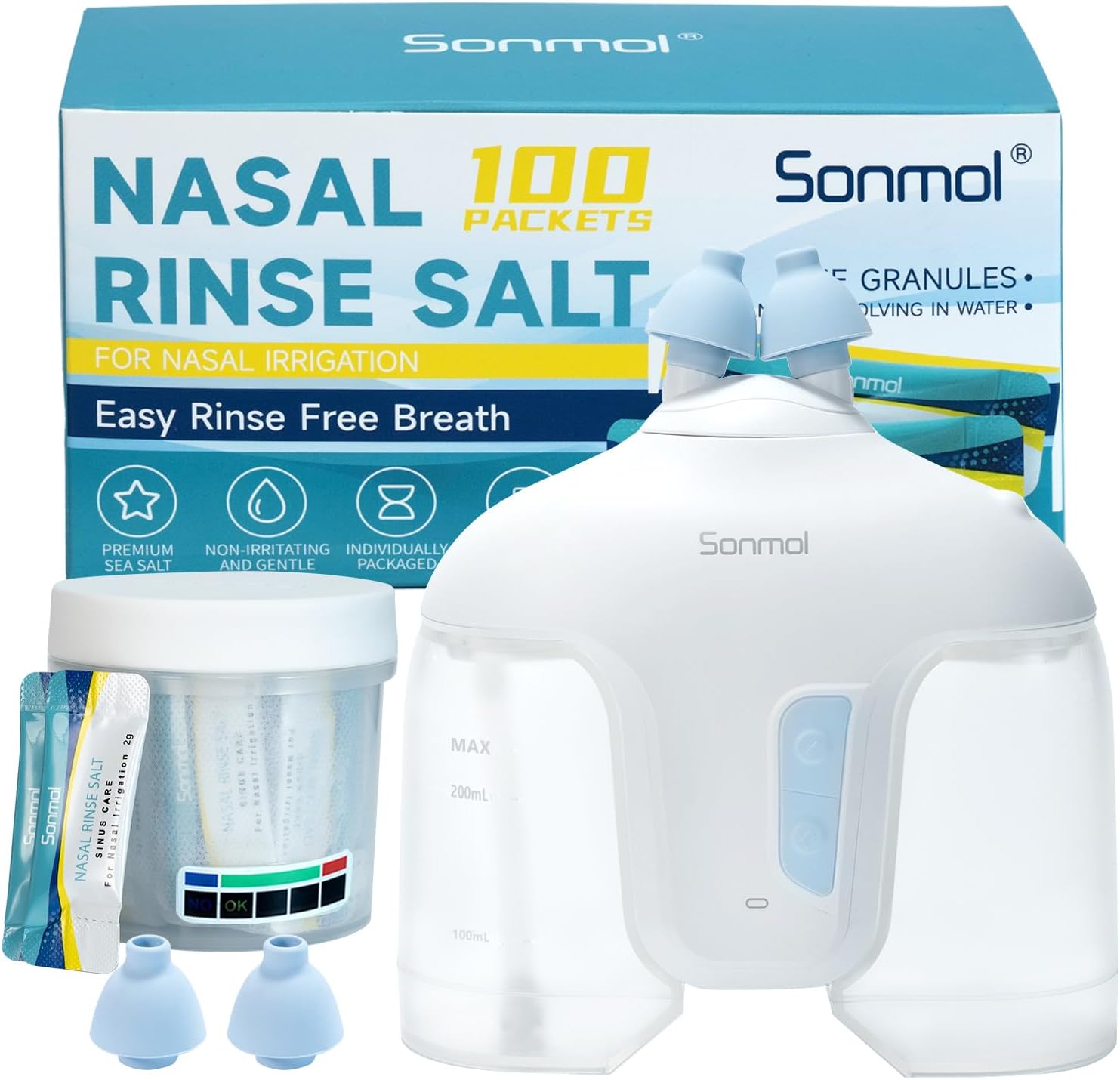 Amazon.com: Sonmol Nasal Irrigation System Bundle: Nose Cleaner, 50 Salt Packets and 100 Saline ...