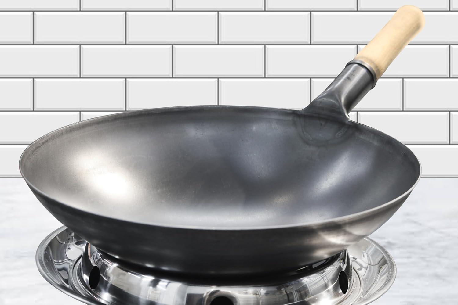 Grace Carbon Steel Chinese Wok with Wooden Handle For Home & Restaurant ...