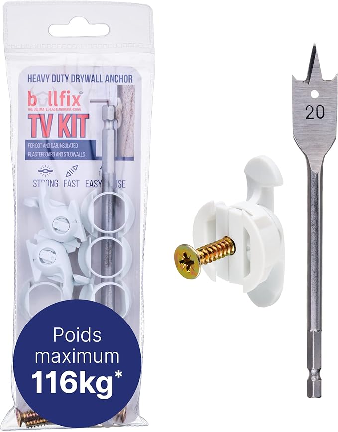 Bullfix Kit Télé, Cheville Placo Charge Lourde pour Support Mural TV ...