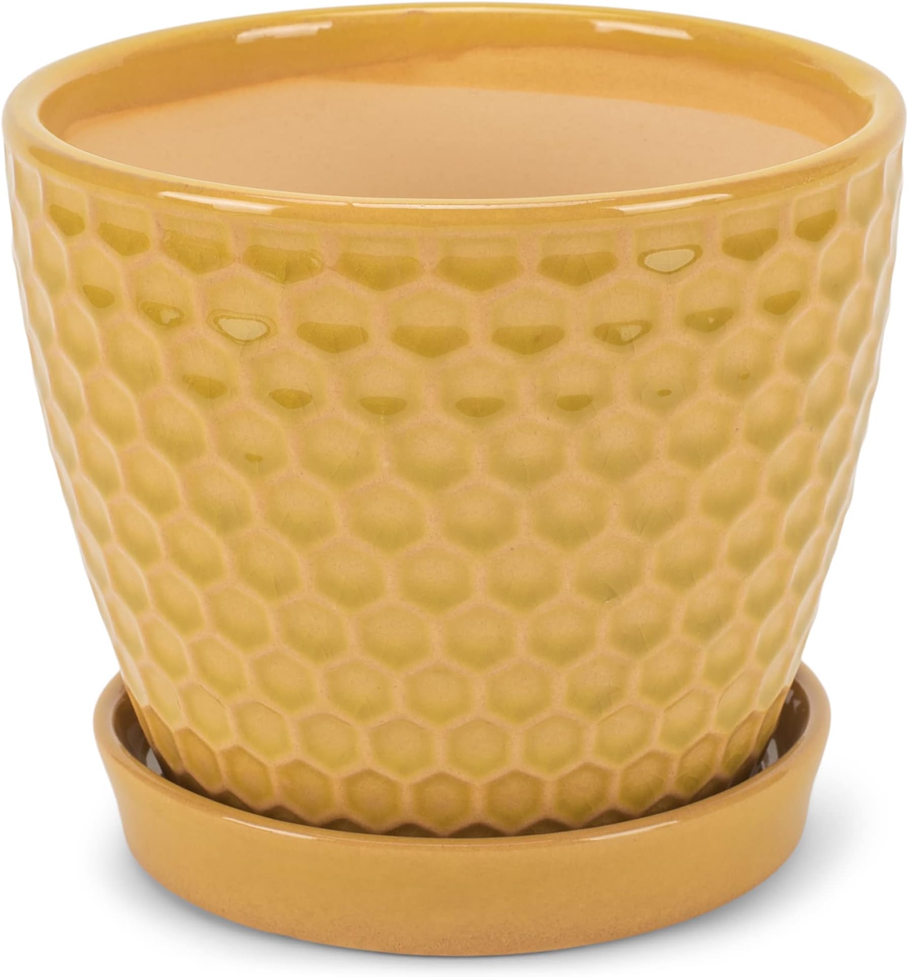 Amazon.com: Napco Yellow Honeycomb Embossed Ceramic Pot for Indoor ...