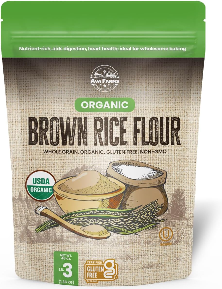 Amazon.com : Ava Farms Organic Brown Rice Flour 3 LB. Whole Grain ...
