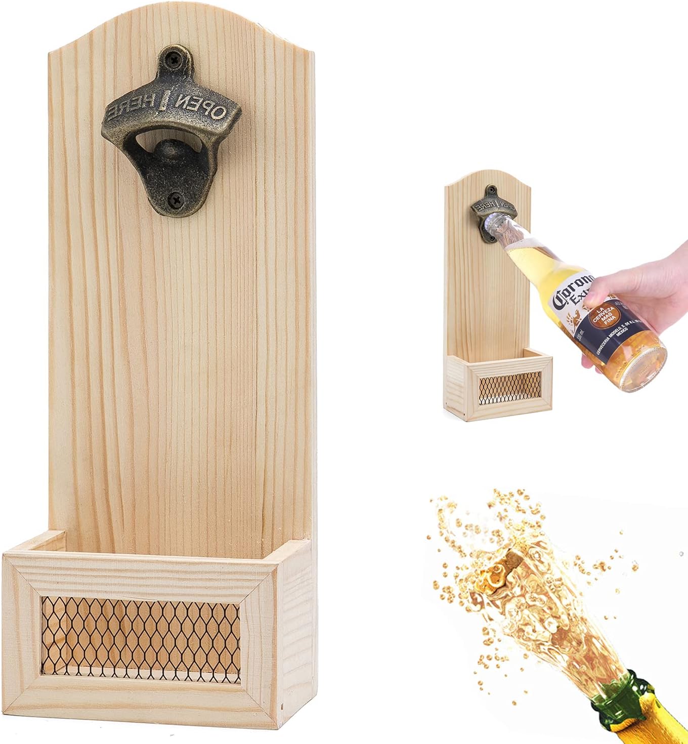 Wall Mounted Bottle Opener,Beer Bottle Opener with Cap Catcher Vintage ...