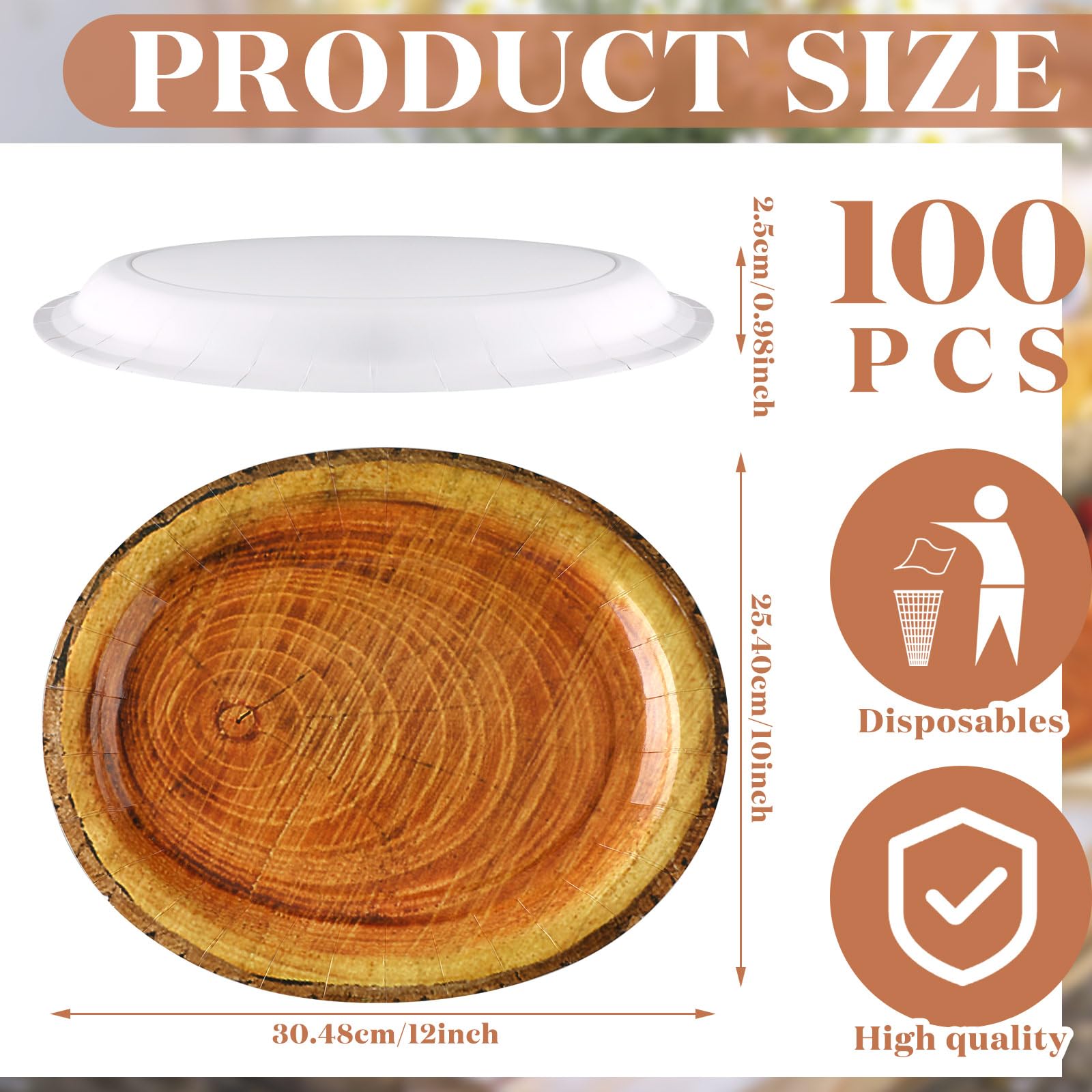 Tioncy 100 Pcs Wooden Grain Oval Paper Plates Camping Party Decorations ...