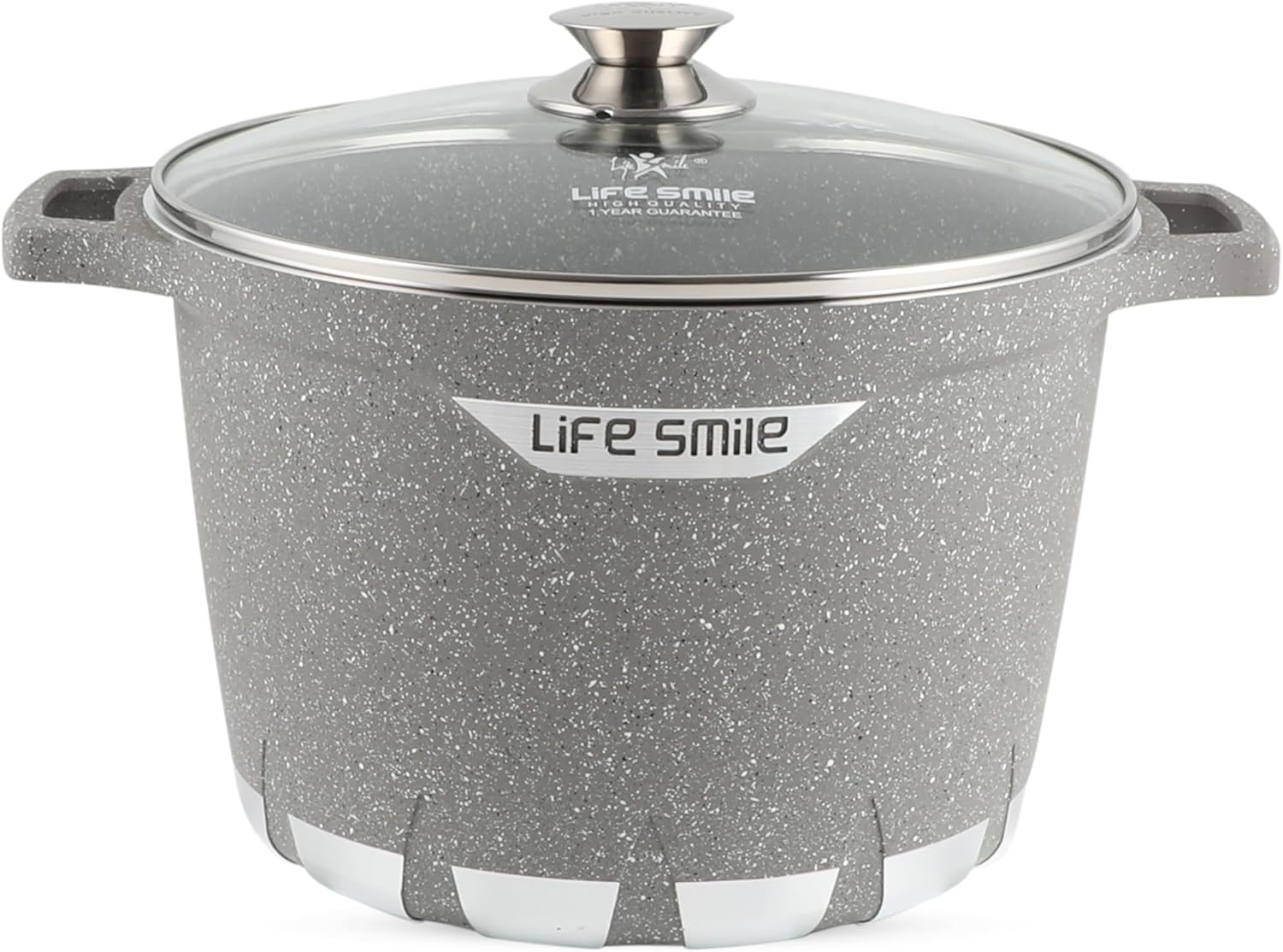 LIFE SMILE Stock Pot | Granite Deep Cooking Pot With Glass Lid | 100% ...