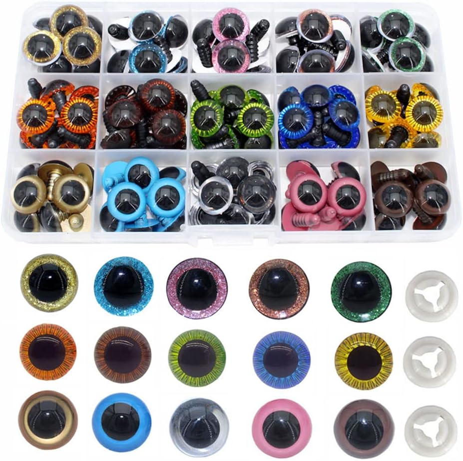 Amazon.com: ARTCXC 90Pcs 15mm &16mm 3Styles Plastic Safety Eyes Glitter ...