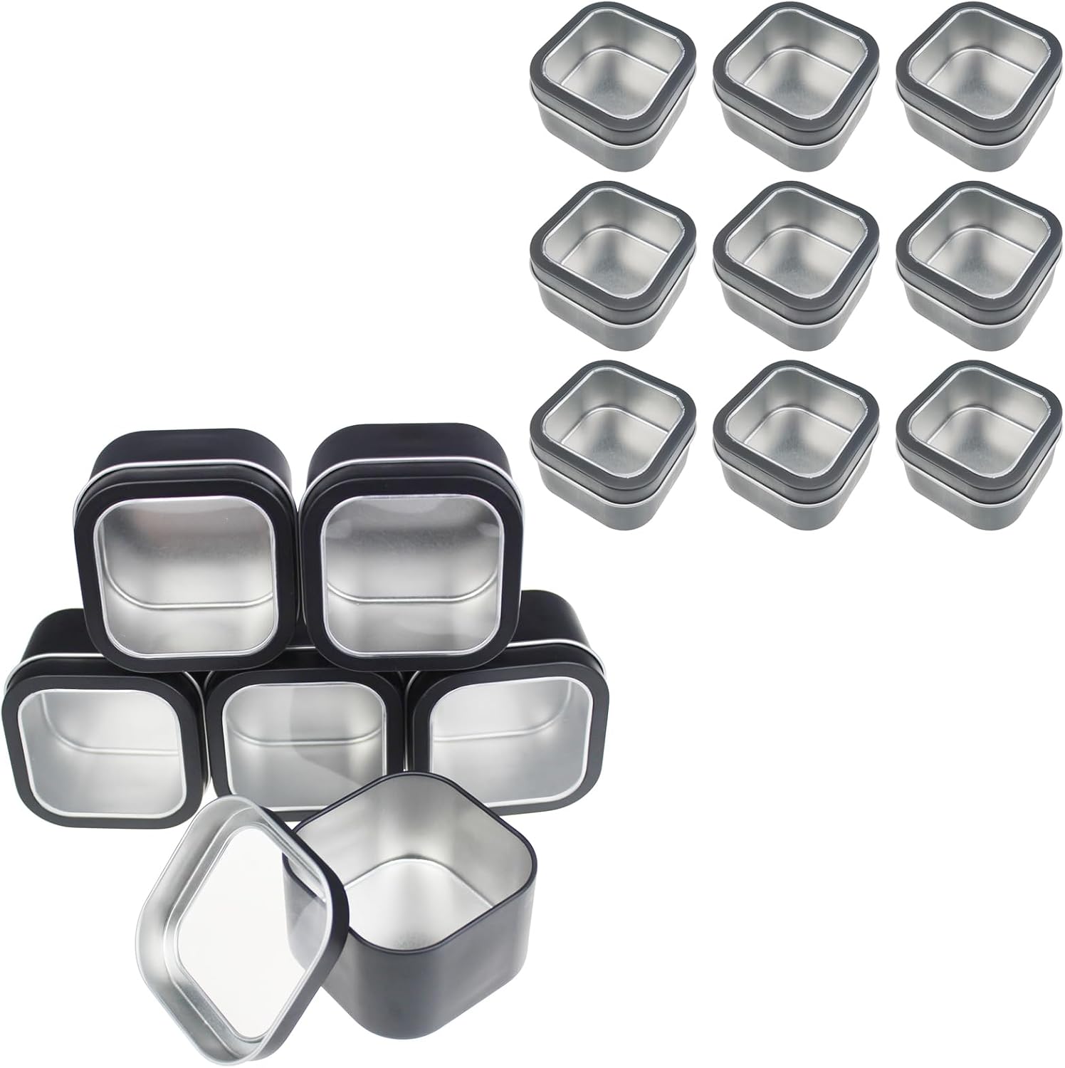 Amazon.com: Goodma Square Black Metal Tins with Window Lids 8 oz & 4 oz ...
