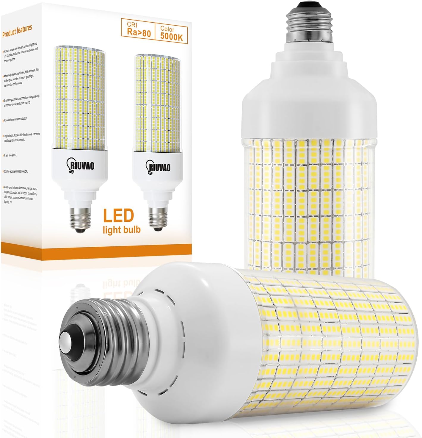 2-Pack 800 Watts Equivalent LED Corn Bulb 80W 12000 Lumen E26/E39 Base ...