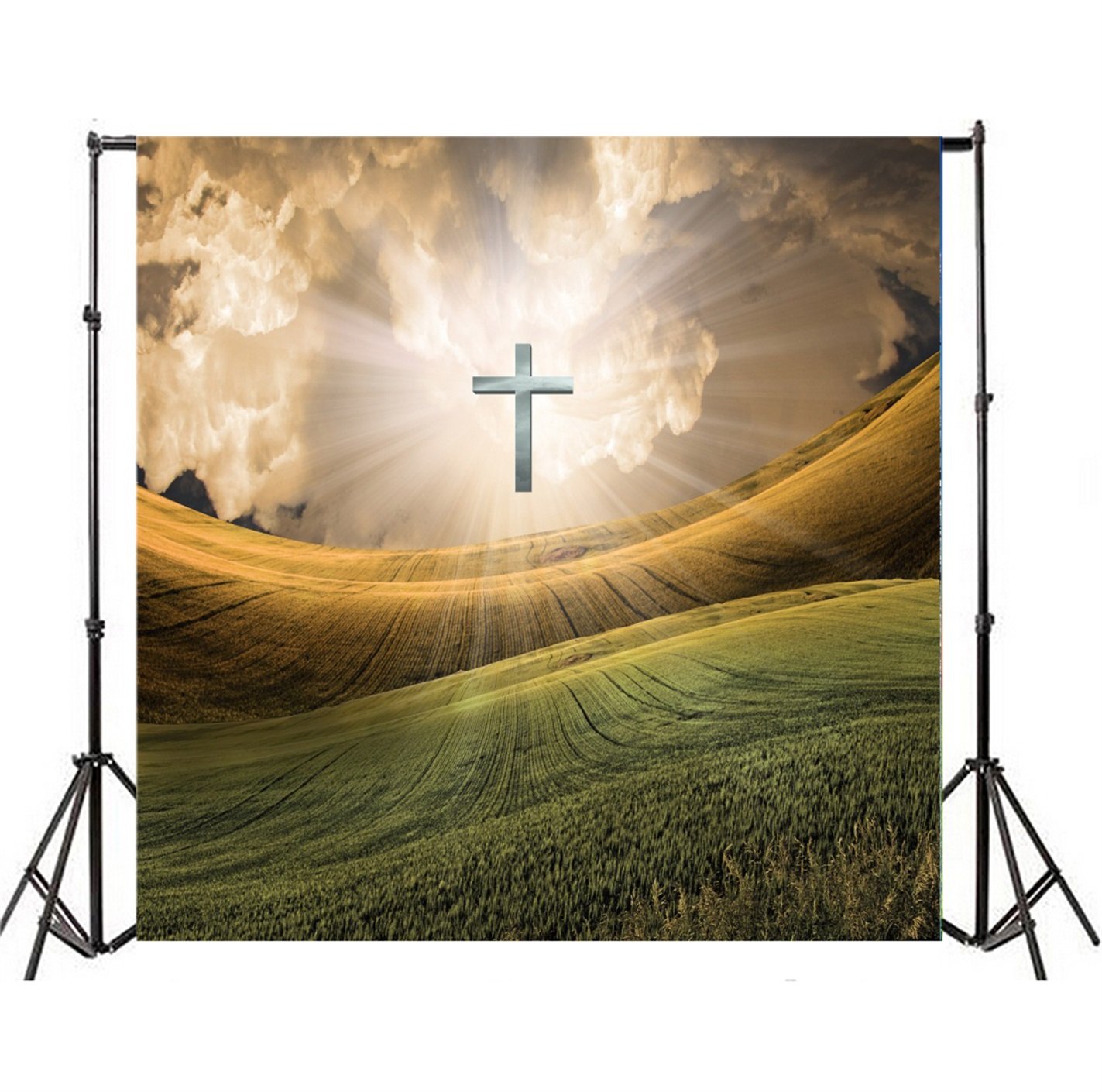 Buy AOFOTO 10x10ft Christian Cross Radiates Light in Sky Backdrop Jesus ...