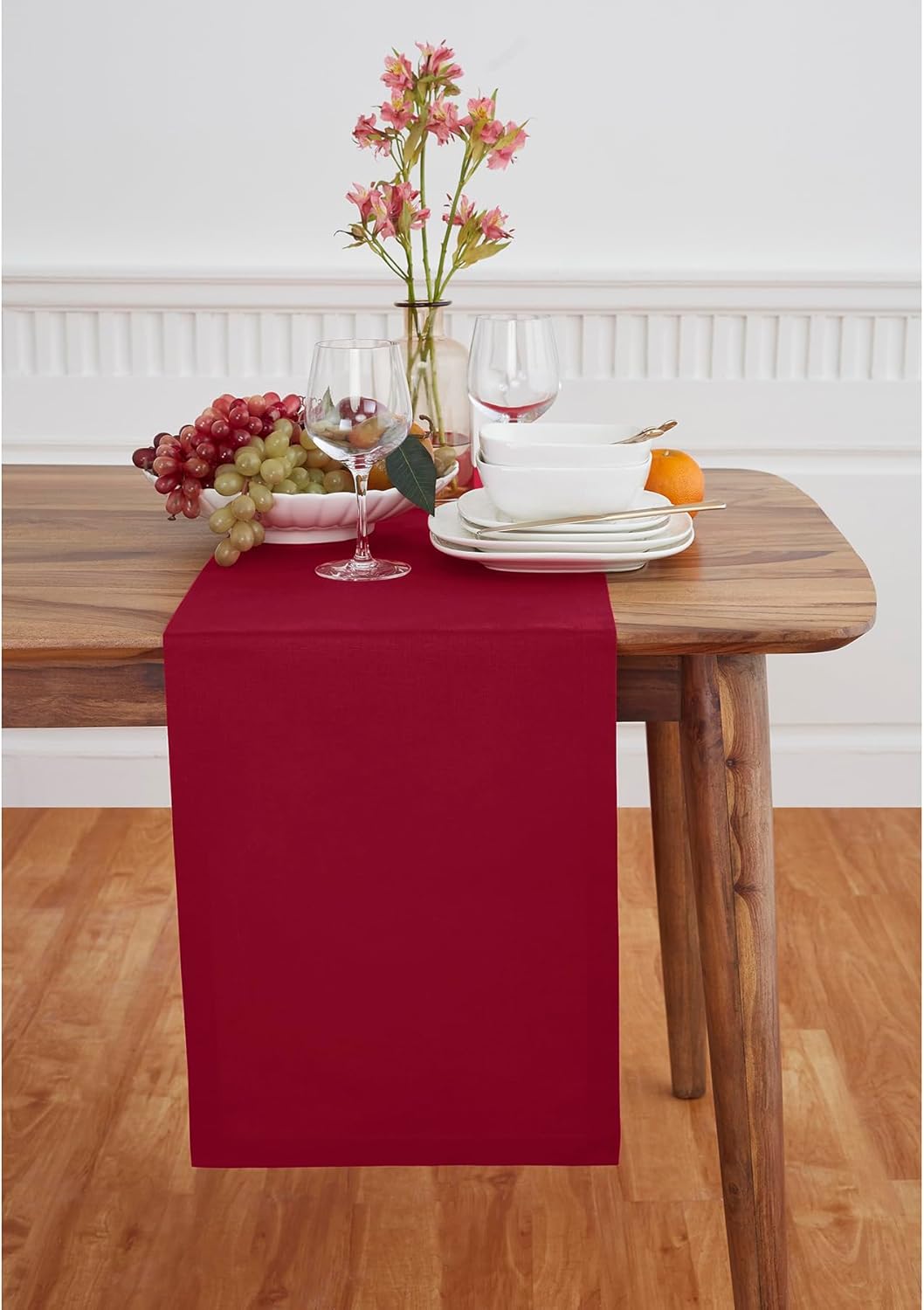Amazon.com: Solino Home Red Table Runner 90 Inches Long - Dru Cotton ...