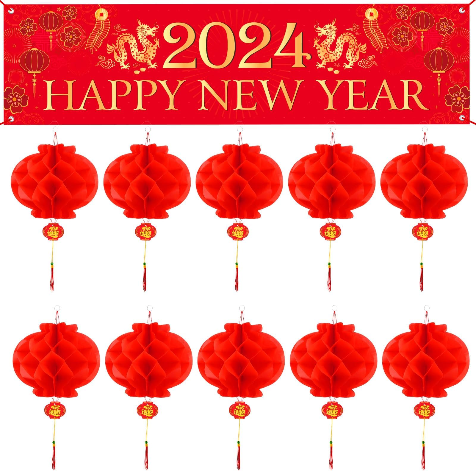 Amazon.com: Chinese New Year Decorations 2024, Happy New Year Banners ...