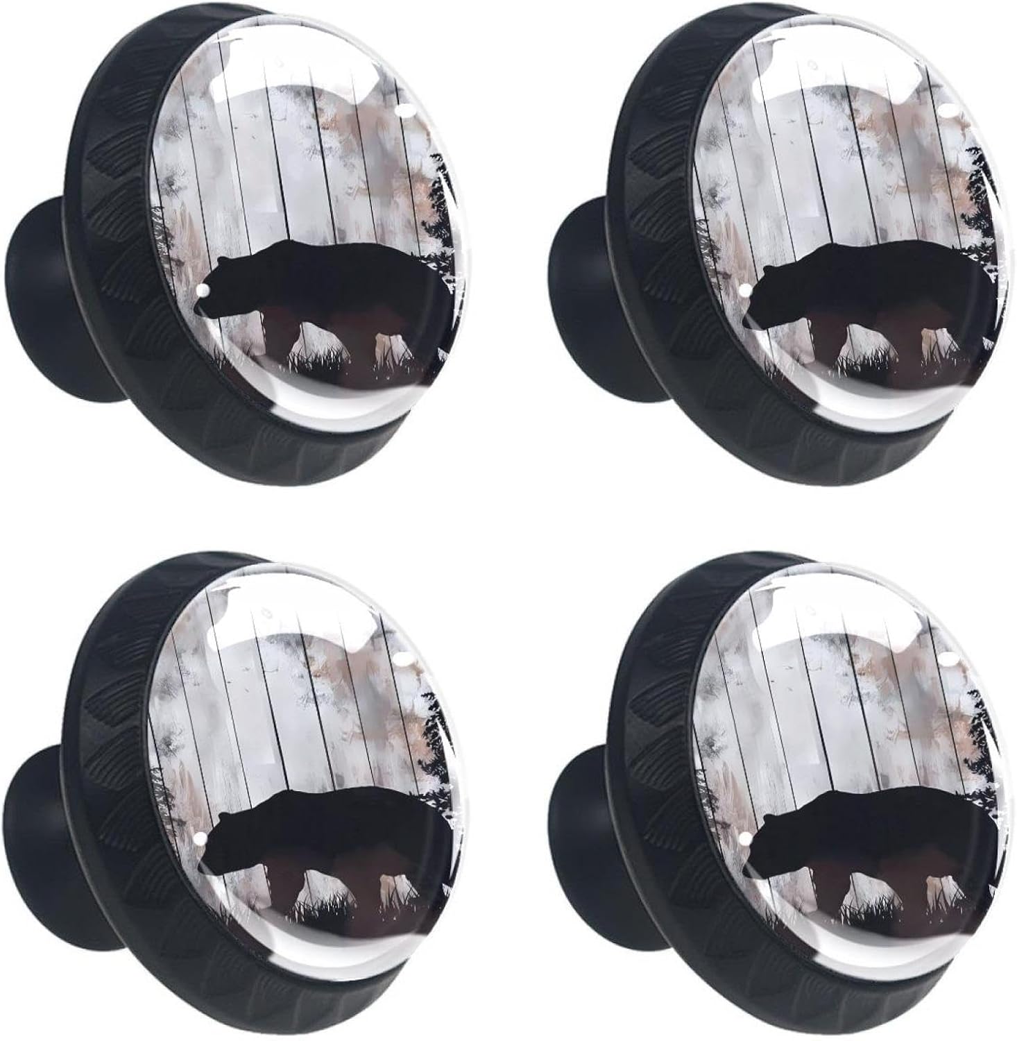 4 Pcs Rustic Bear Cabin Camping Forest Glass Drawer Knobs Black Dresser ...