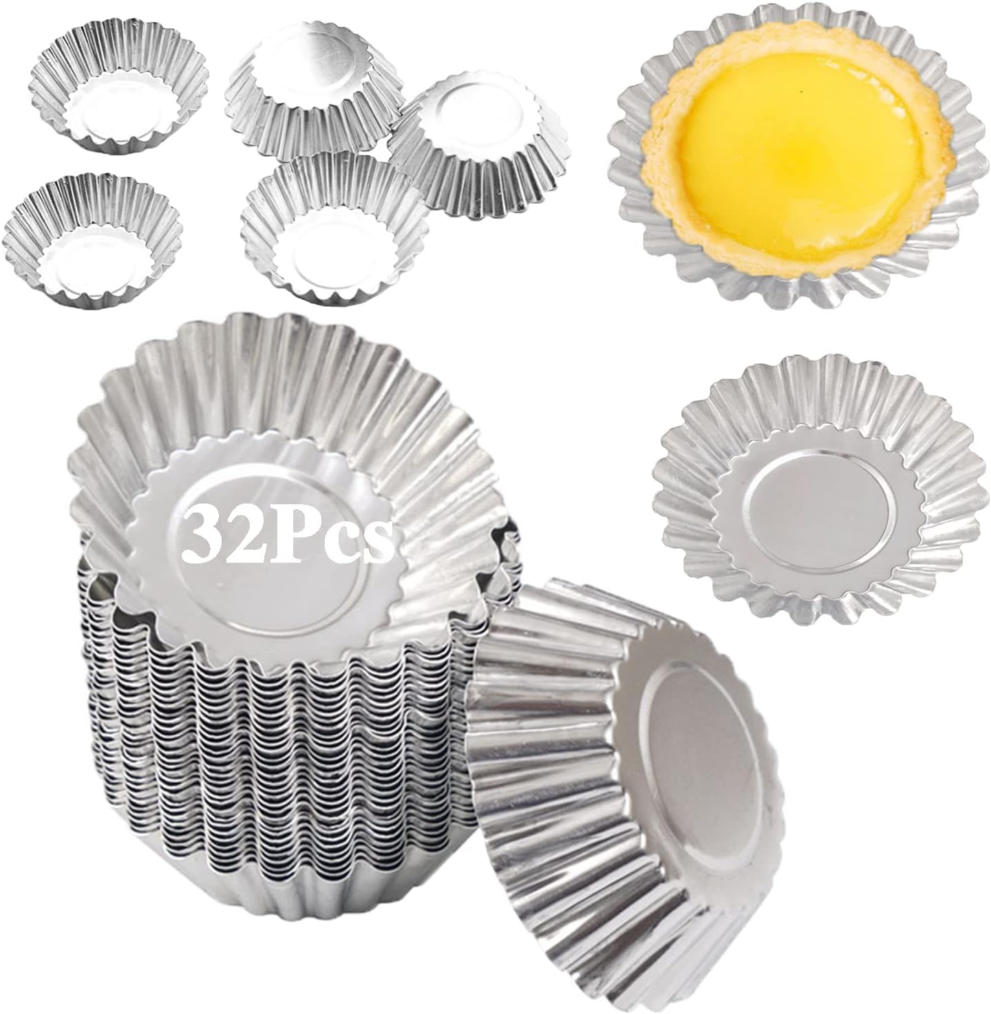 Amazon.com: HQdeal 30 Packs Egg Tart Molds, Mini Aluminum Cake Muffin ...