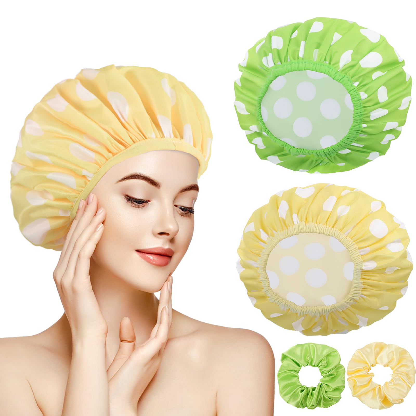 Amazon.com : 2 Sets Large Shower Caps for Women, Waterproof Shower Cap ...