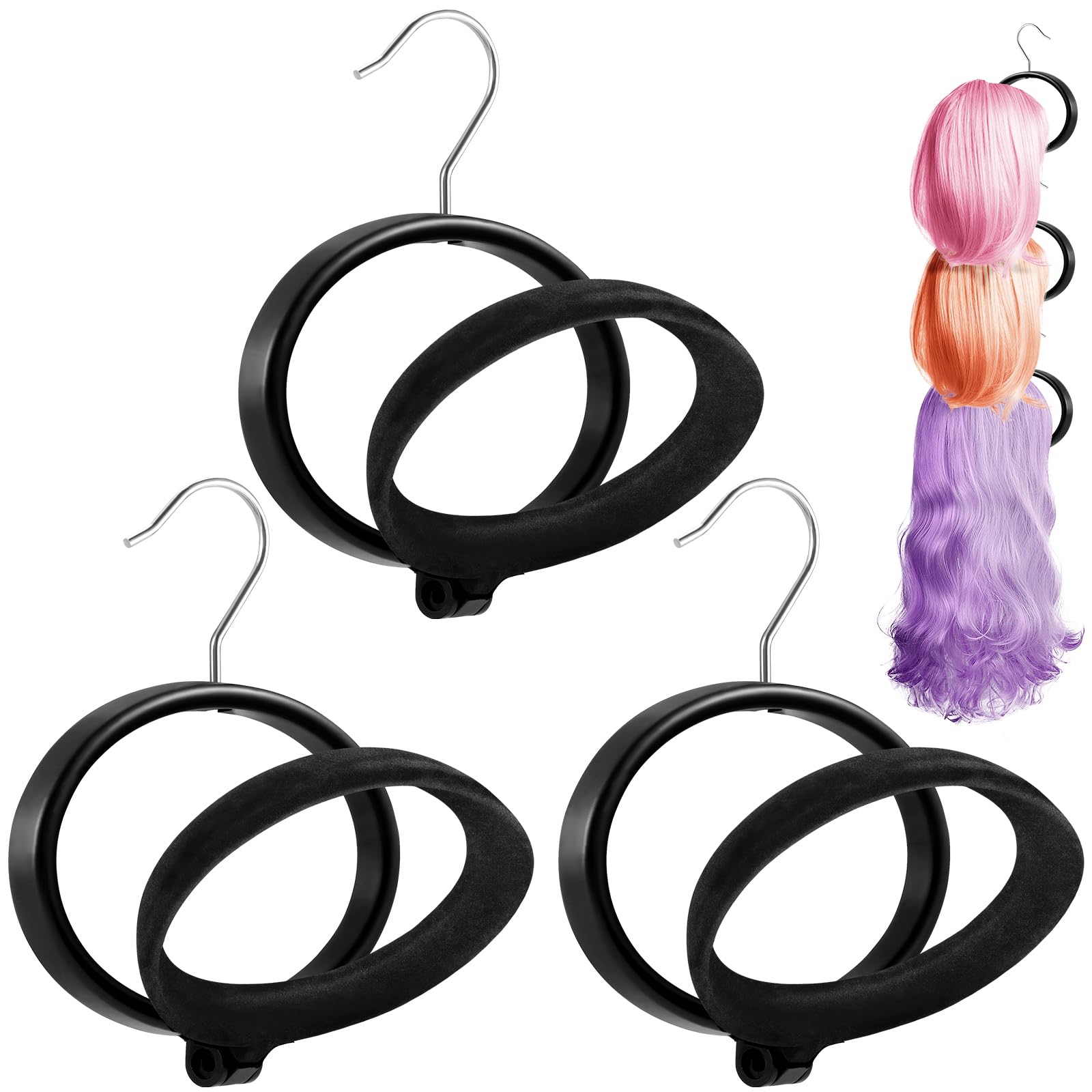 Amazon.com: KAQUBE Wig Stands, 3 Pack Velvet Wig Hangers, Foldabe Wig ...