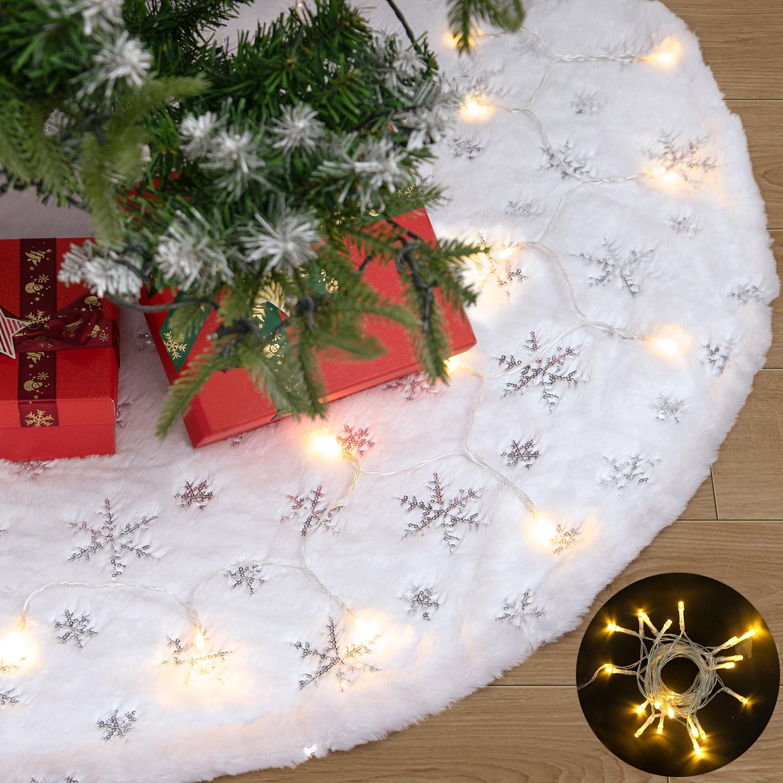 Amazon.com: 48 Inches Christmas Tree Skirt, Snowy Faux Fur White Tree ...