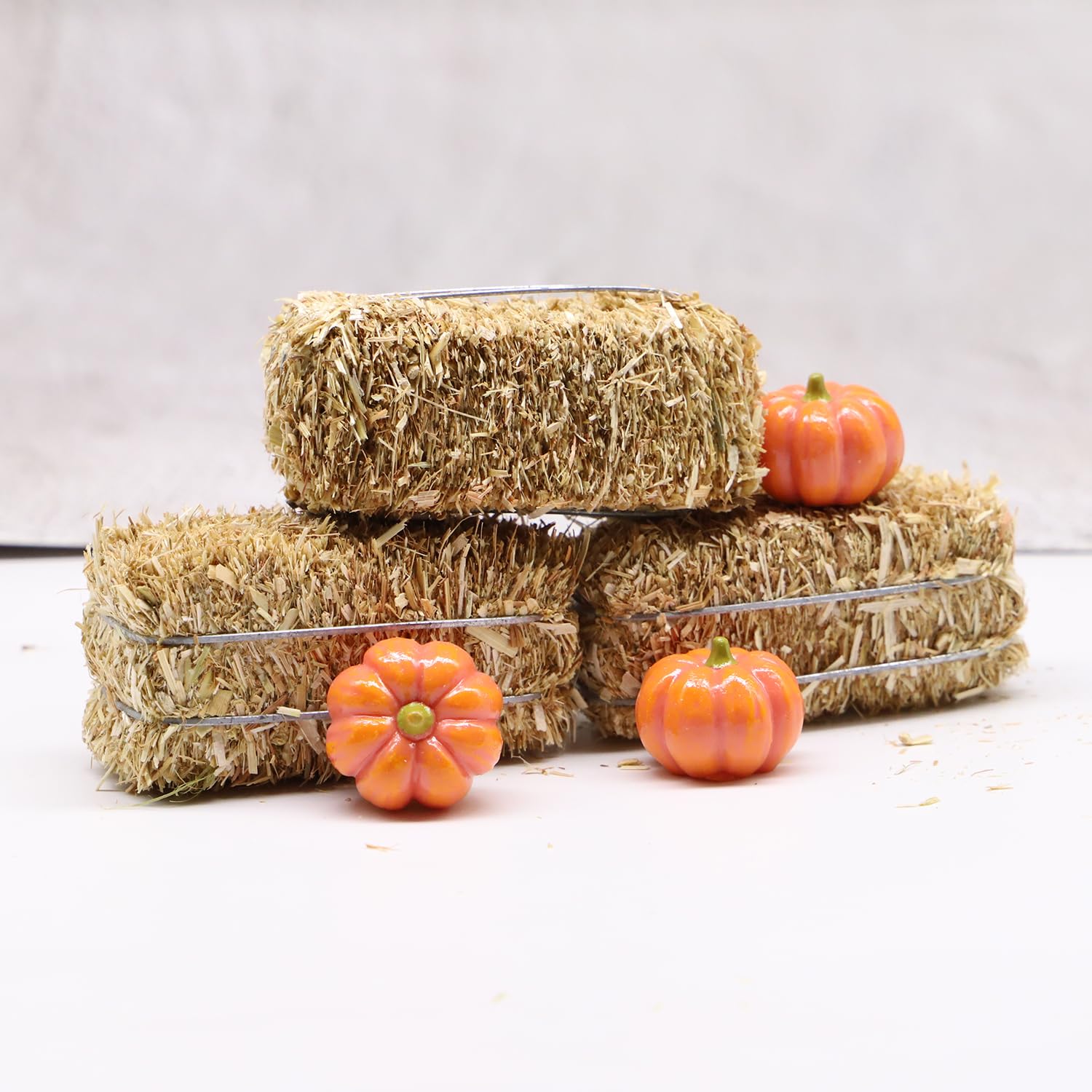 Amazon.com: Mini Hay Bale with Pumpkins Set, Miniature Straw Bale ...