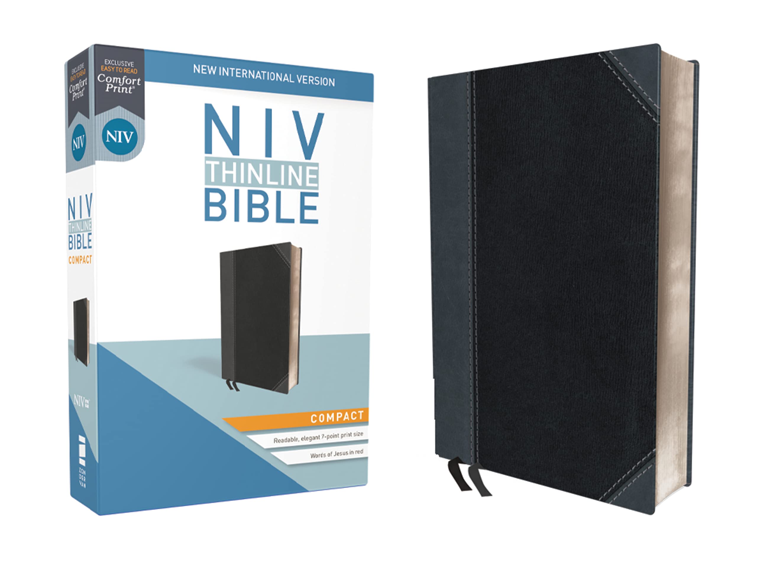 NIV, Thinline Bible, Compact, Leathersoft, Black/Gray, Red Letter ...