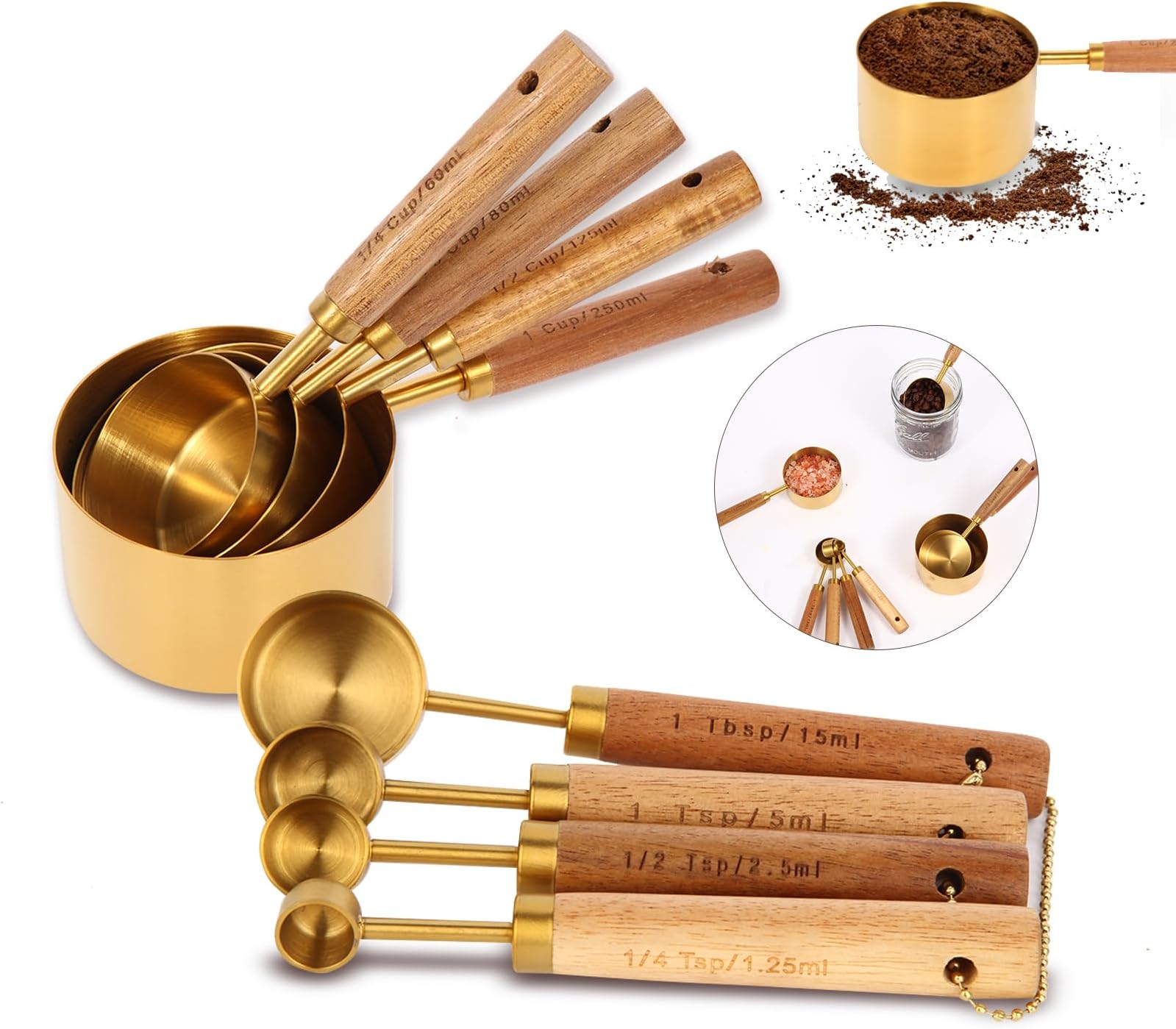 Amazon.com: Gold Measuring Cups and Spoons Set with Fragrant Wood ...