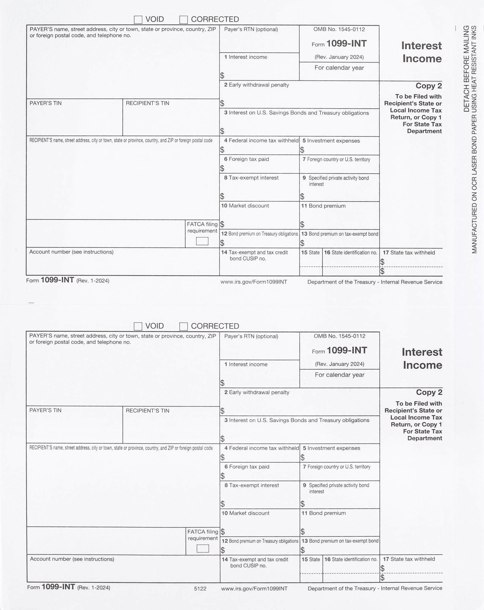 Snapklik.com : 1099 INT Interest Tax Forms Set 4 Part 10 Pack For 2024 ...