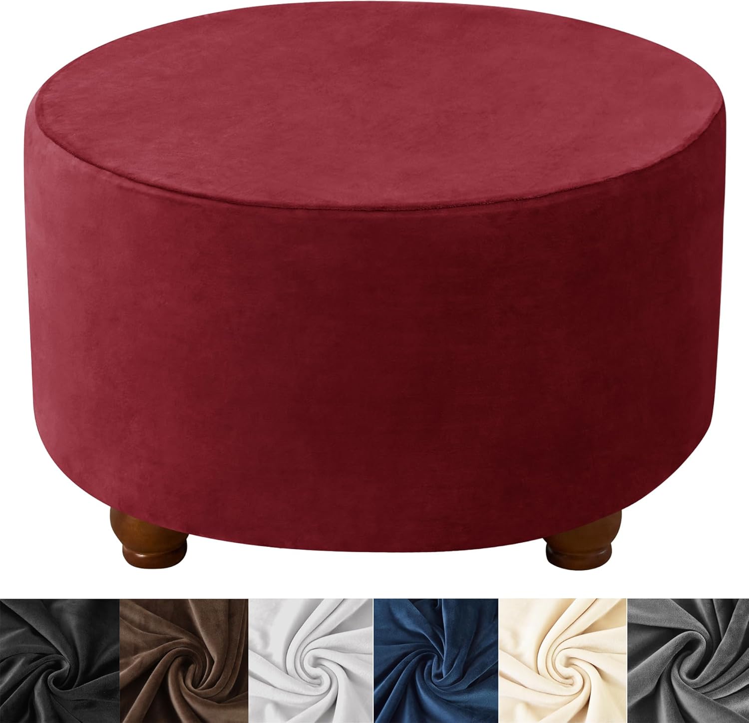 Amazon.com : HFCNMY Ottoman Cover Round, Stretch Velvet Round Ottoman ...